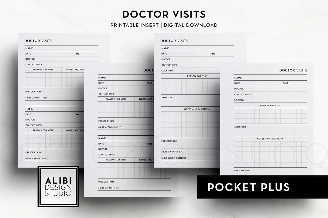 Pocket Plus Doctor Visits Pocket Inserts Medical Appointment Tracker ...
