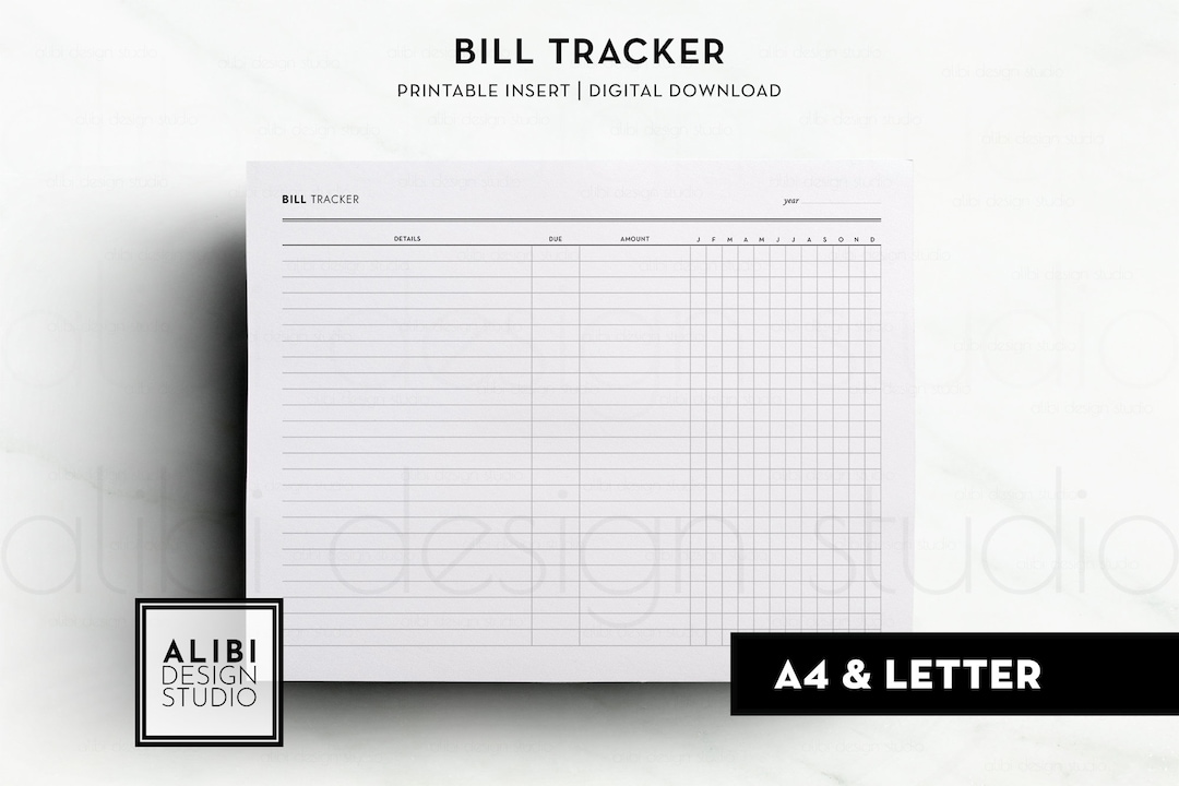 A4 US Letter Bill Tracker Horizontal Monthly Bill Printable Planner ...