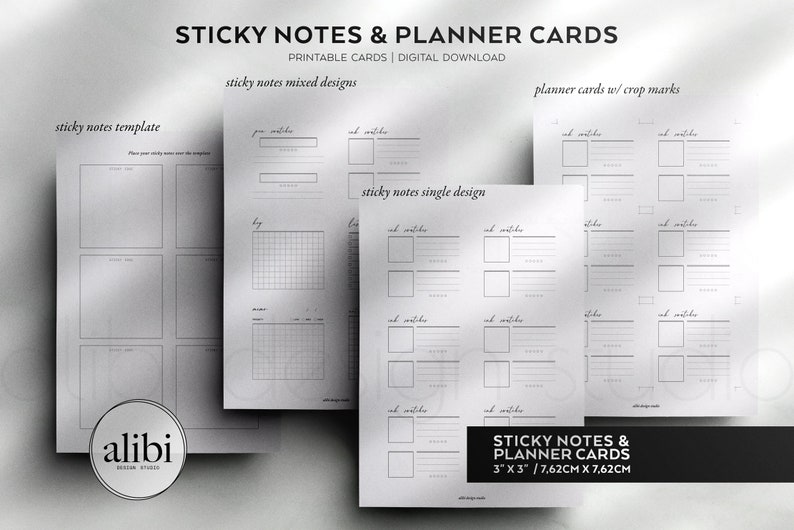 Printable Sticky Notes Planner Cards Journaling List Ink Swatches Pen ...