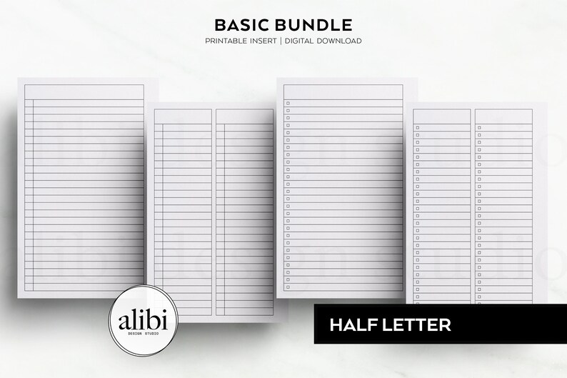 Half Letter Basic Printable Planner Inserts Bundle - Grid Paper Dot ...