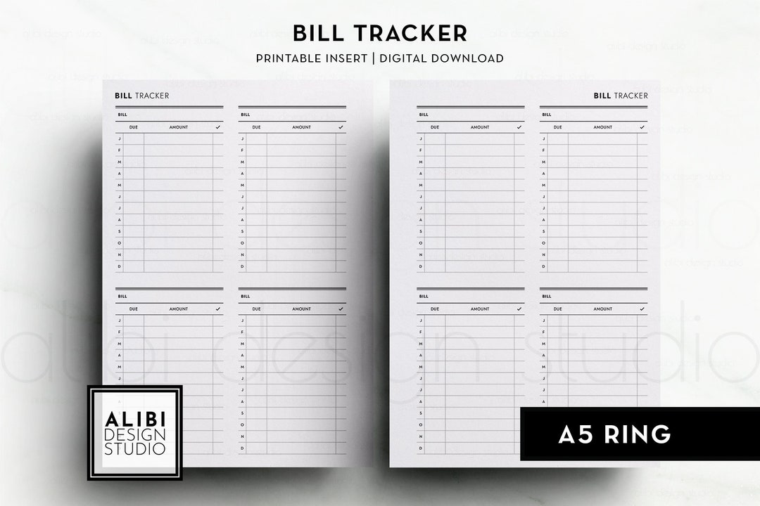A5 Bill Tracker Printable Planner Inserts Financial Planner Budget ...