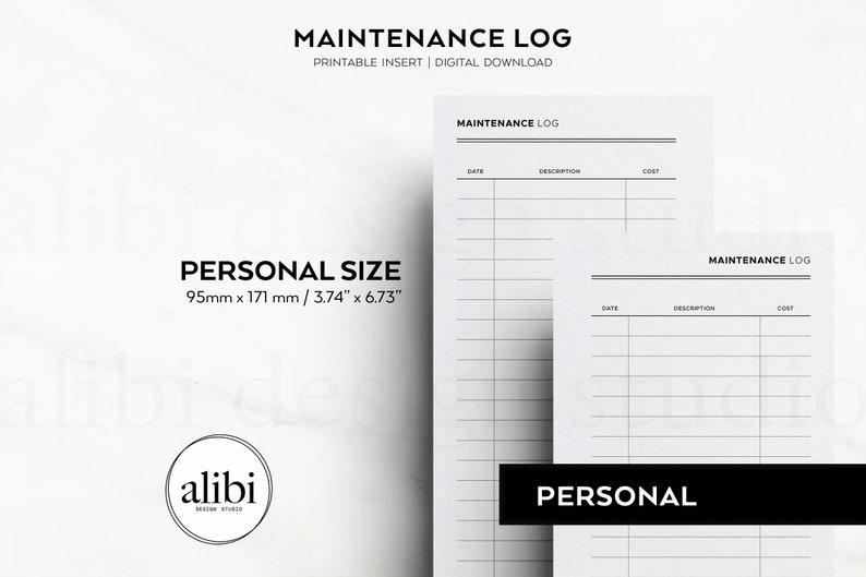 Personal Printable Maintenance Log Maintenance Record Personal ...