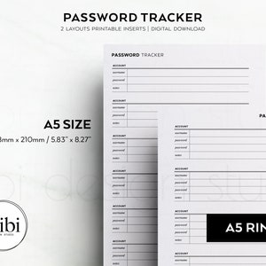 A5 Password Tracker Password Manager Emergency Planner Password ...