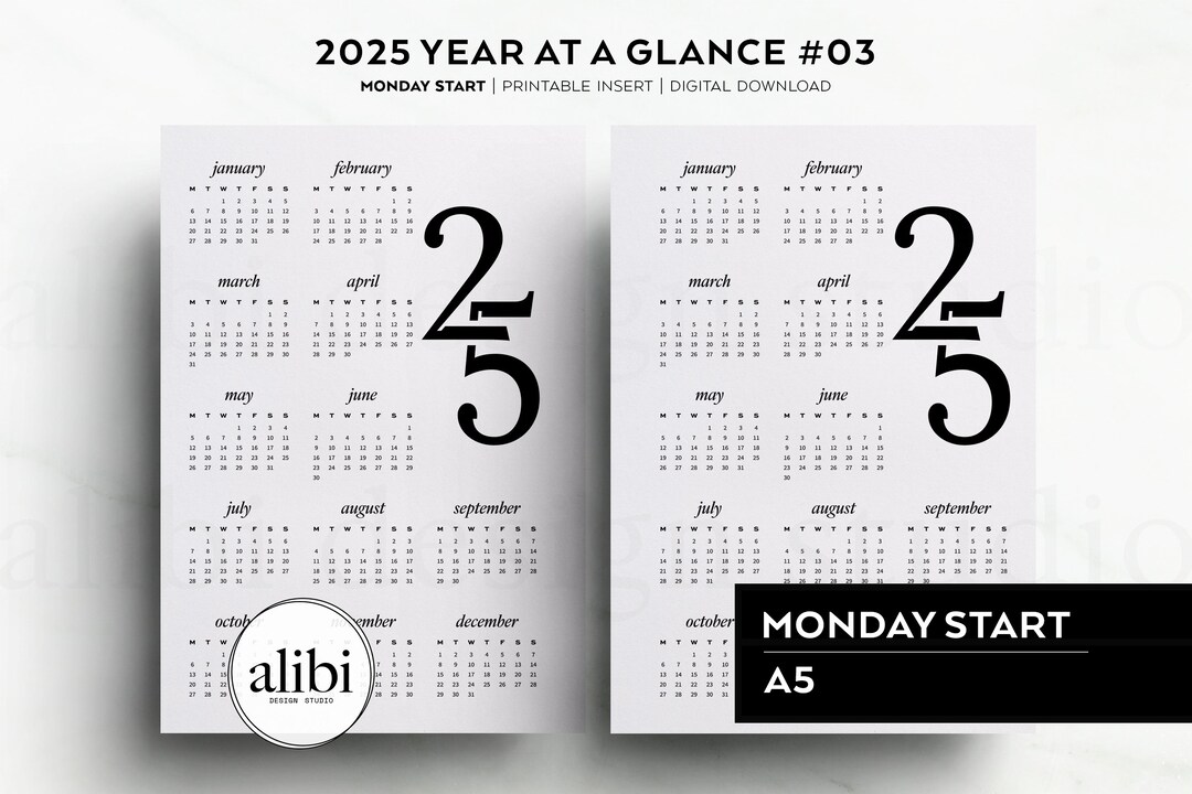 A5 2025 Year at a Glance Planner Dashboard Printable Calendar | Instant ...