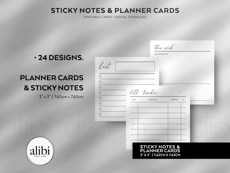 Printable Sticky Notes Printable Planner Cards 24 Designs - Etsy