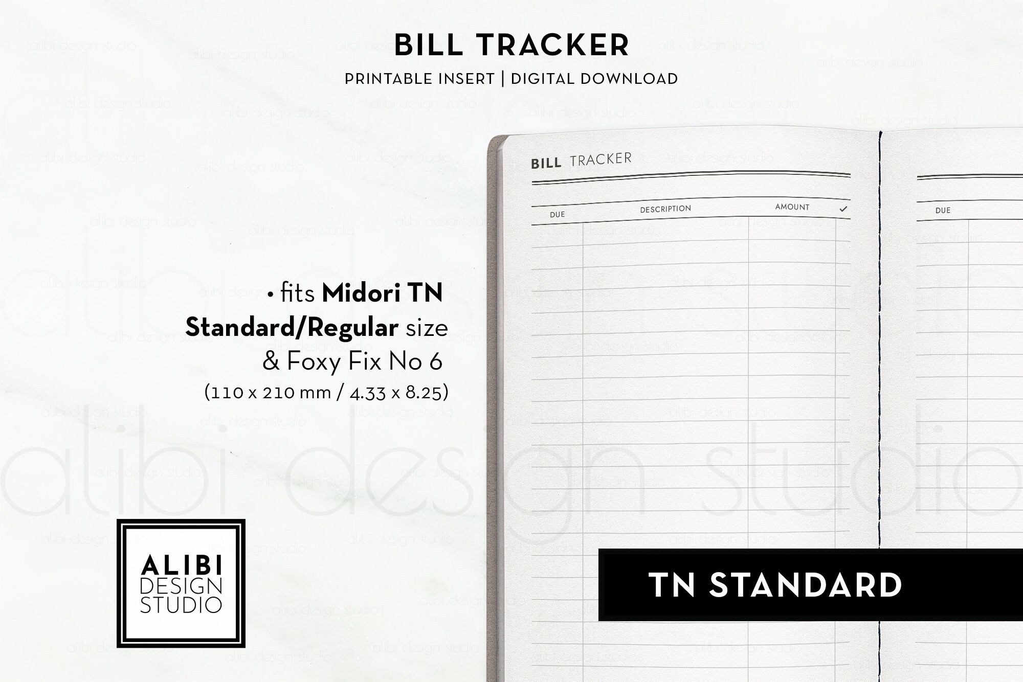 Standard TN Bill Tracker Monthly Bill Travelers Notebook - Etsy