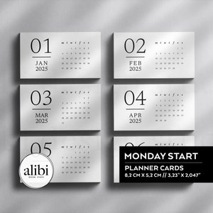 2025 Printable Mini Calendar Planner Cards, Wallet Cards | MONDAY START ...