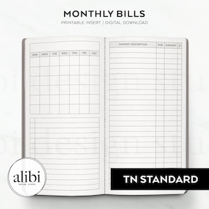 Standard TN Monthly Planner Month on 2 Pages Bill Tracker Finance ...