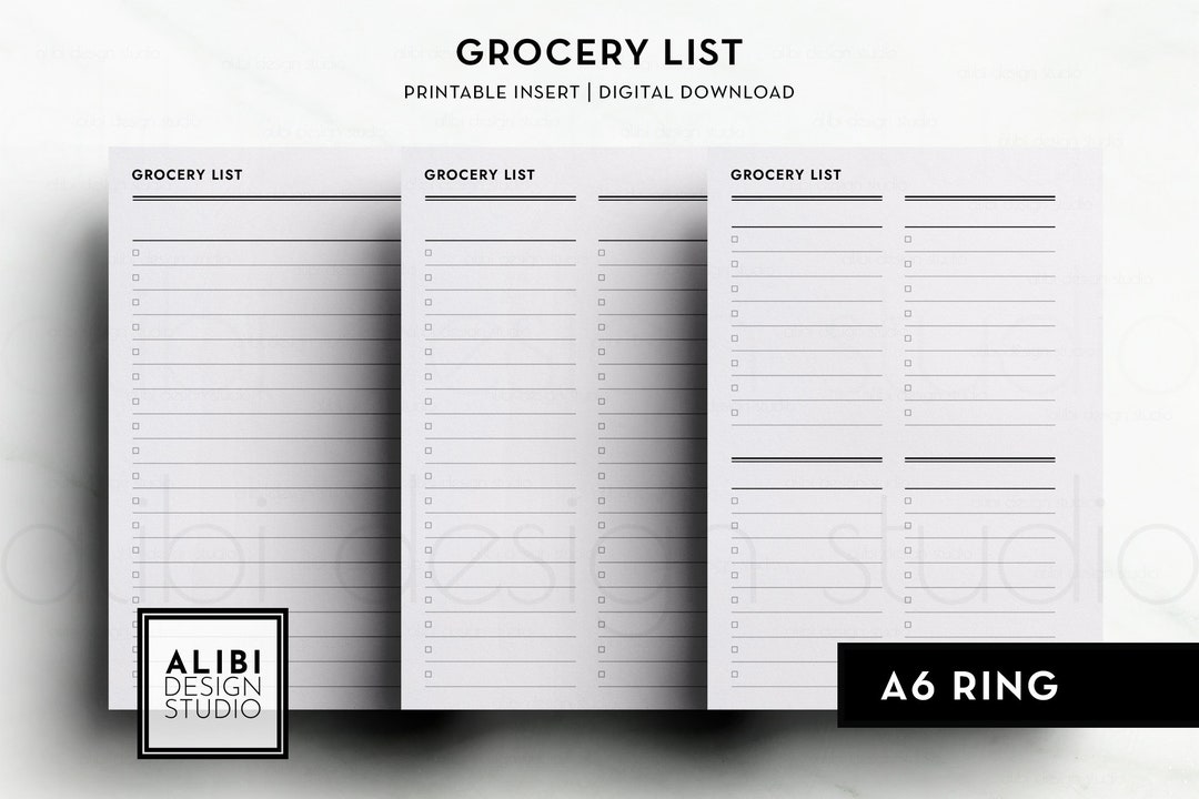 A6 Grocery List Shopping List A6 Printable Planner Inserts - Etsy