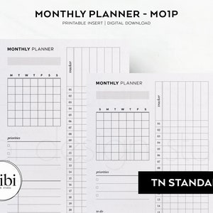 Standard TN Month at a Glance Habit Tracker Monthly Planner Traveler's ...
