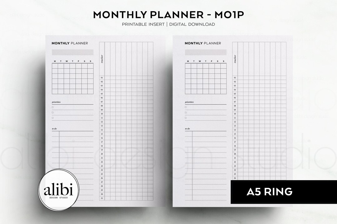 A5 Month at a Glance Habit Tracker Monthly Planner Mo1p Month on One ...