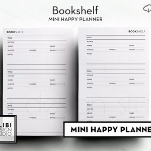 HP MINI, Bookshelf, Book List for MINI Happy Planner Printable Insert ...