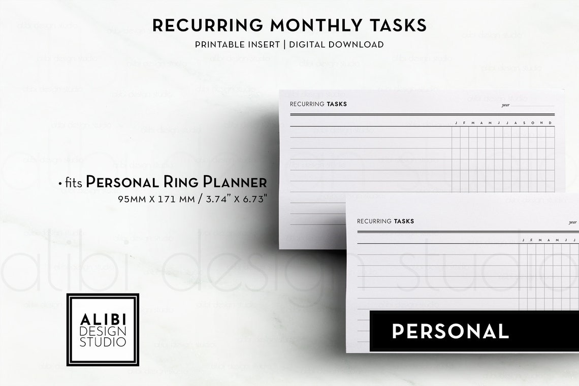 Personal Recurring Tasks Yearly Overview Personal Printable - Etsy