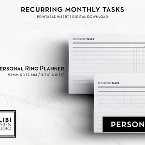 Personal Recurring Tasks Yearly Overview Personal Printable Planner Inserts Annual Bill Payment ...