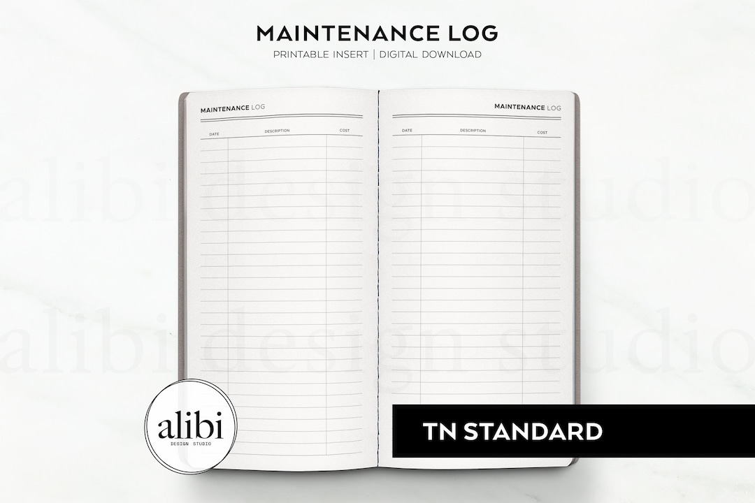 Standard TN Printable Maintenance Log Maintenance Record Travelers ...