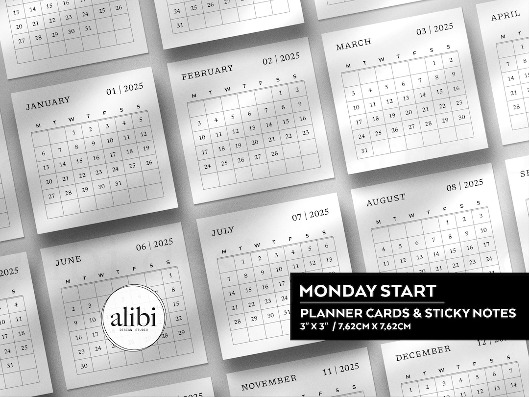 2025 Printable Sticky Notes, 3x3 Mini Calendar Printable Planner Cards ...