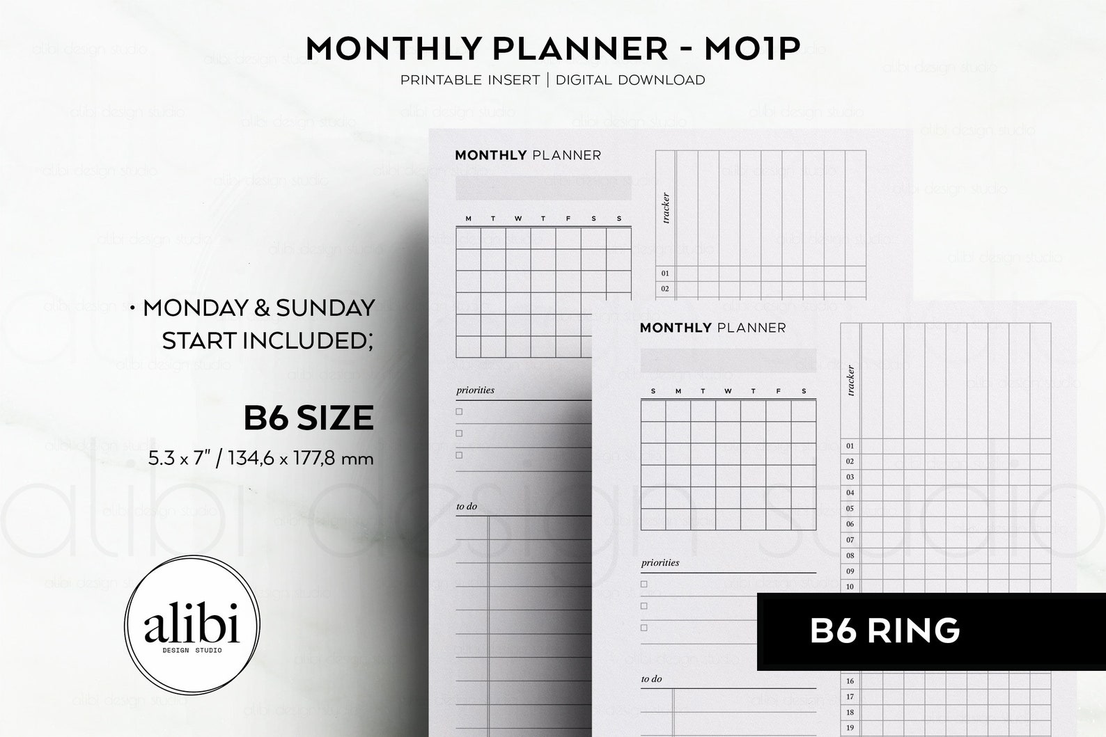 B6 Rings Month at a Glance Habit Tracker Monthly Planner Mo1p - Etsy
