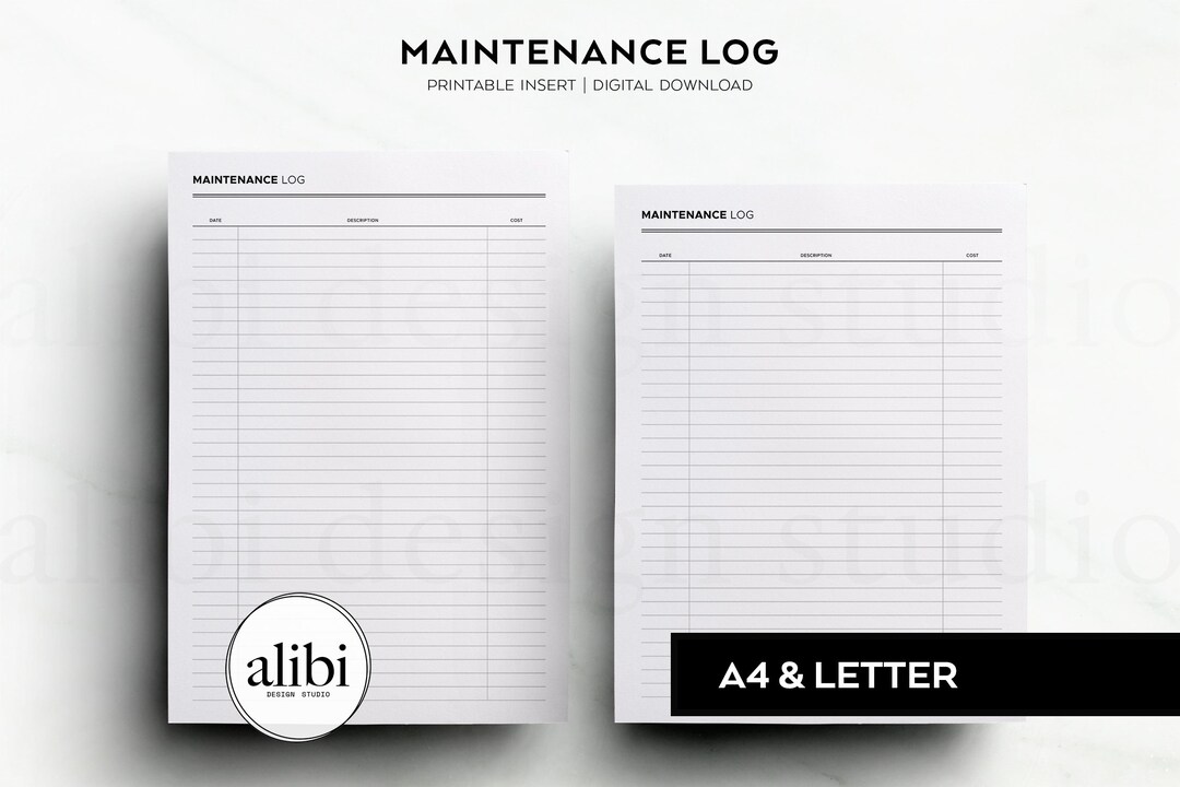 A4 and US Letter Size Printable Maintenance Log Maintenance Record ...