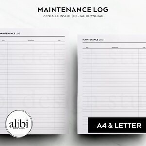 A4 and US Letter Size Printable Maintenance Log Maintenance Record ...