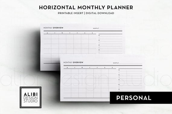Personal Horizontal Monthly Planner Month at a Glance | Etsy