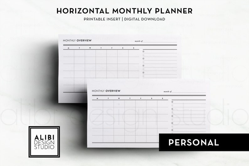 Personal Horizontal Monthly Planner Month at a Glance | Etsy
