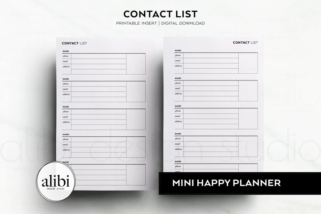 HP MINI Contact List Planner Inserts Contact Information Address Book ...