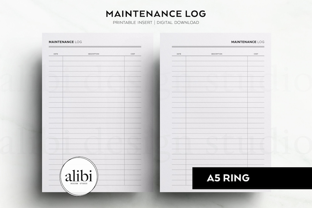 A5 Printable Maintenance Log Maintenance Record A5 Printable Planner ...