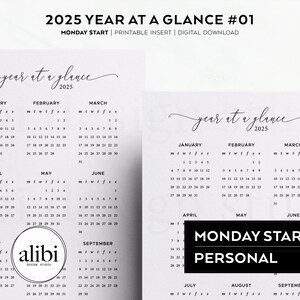 Personal 2025 Year at a Glance Planner Dashboard Printable Calendar ...