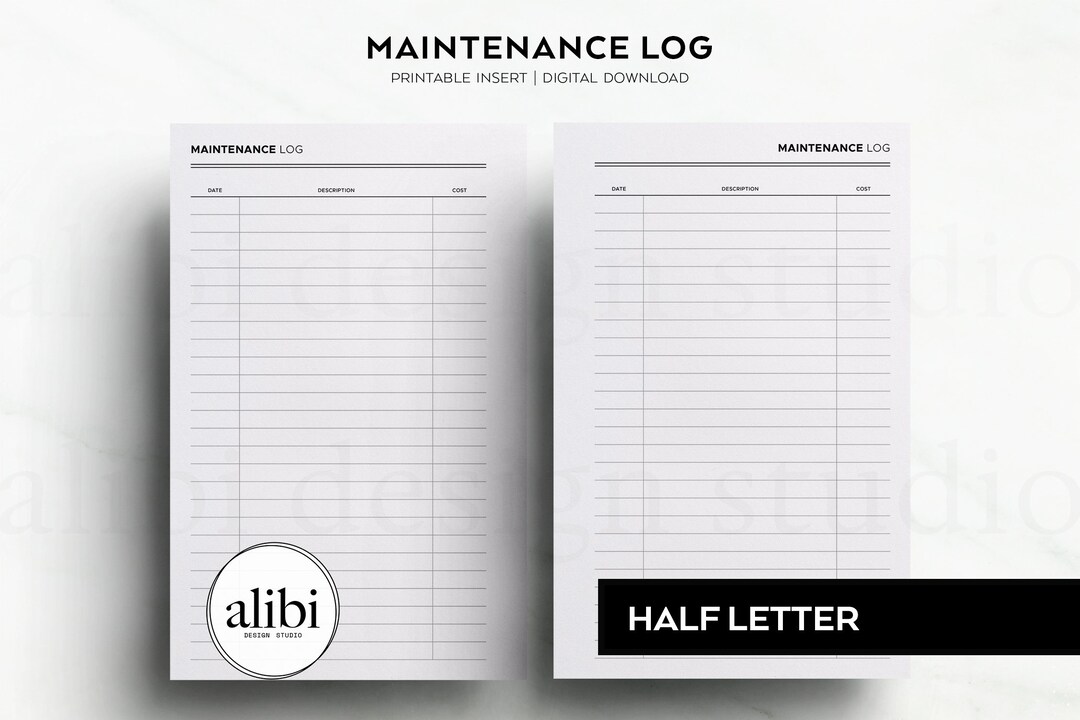 Half Letter Printable Maintenance Log Maintenance Record Half Letter ...