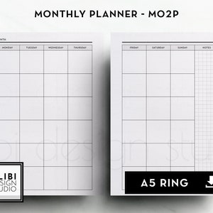 A5 Monthly Planner A5 Printable Planner Inserts Undated Calendar Month ...