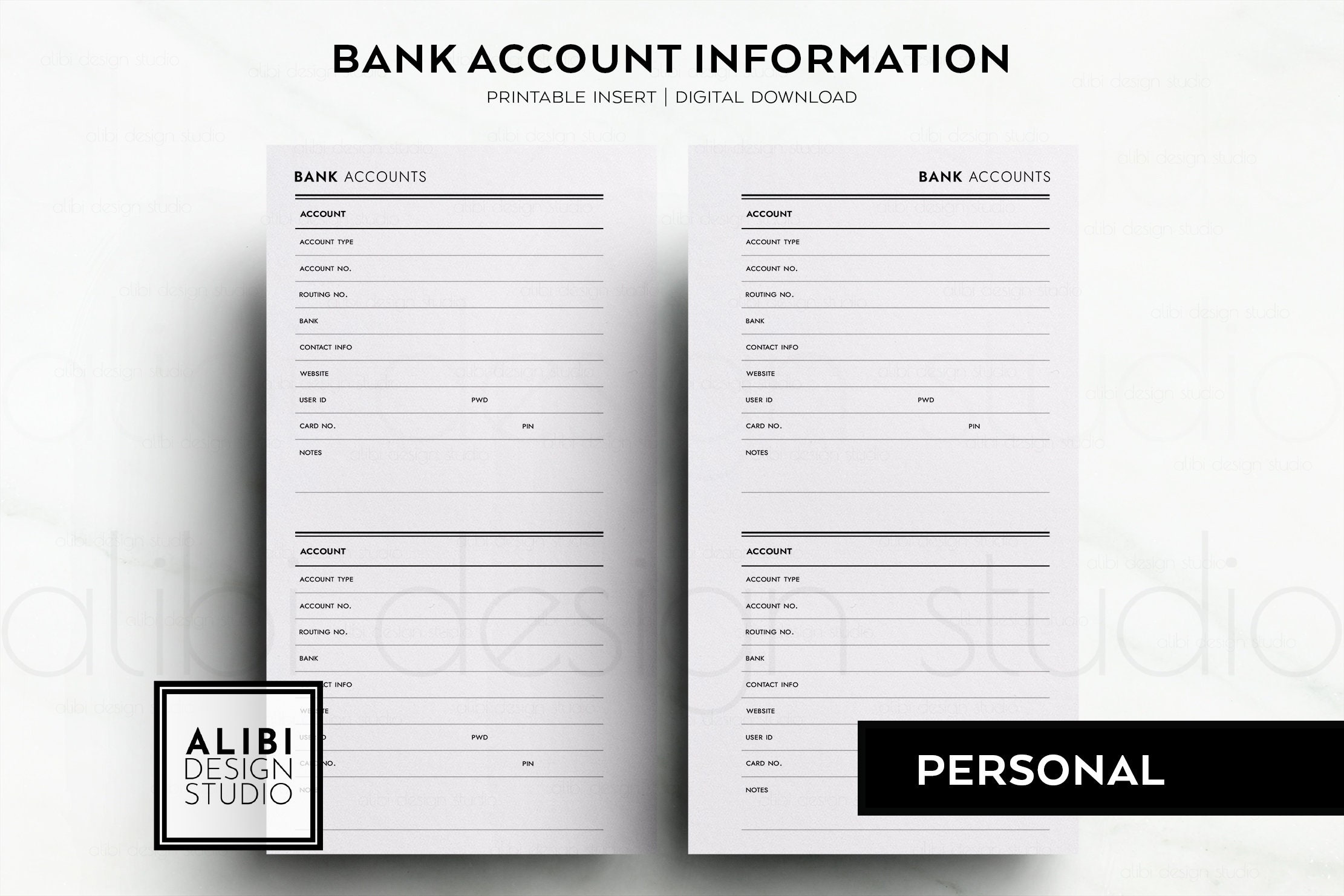 Personal Bank Account Information Tracker Financial Planner - Etsy