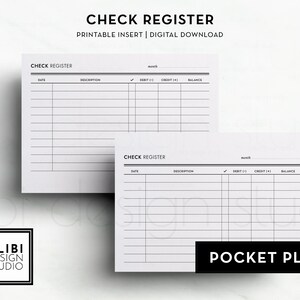 Pocket Plus, Printable Checkbook Register Financial Planner Budget ...
