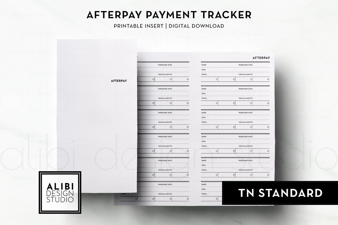 Standard TN, Afterpay Payment Tracker Travelers Notebook Financial ...