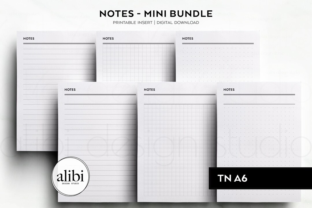 A6 TN Basic Notes Bundle Notes Paper Grid Paper Dot Paper Lined Paper ...
