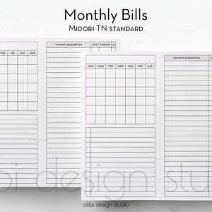 Standard TN Monthly Planner Month on 2 Pages Bill Tracker - Etsy