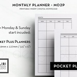 Pocket Plus Monthly Planner Undated Calendar Pocket XL Printable ...
