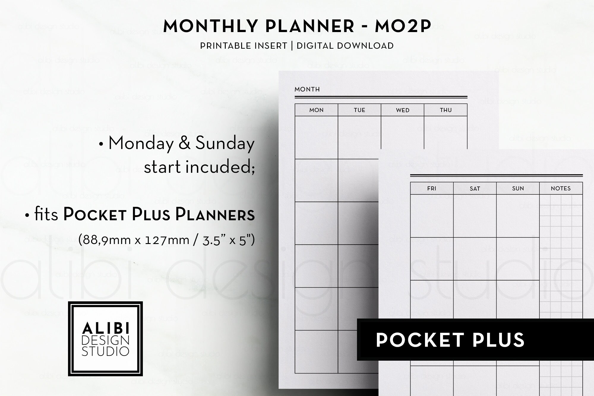 Pocket Plus Monthly Planner Undated Calendar Pocket XL Printable ...