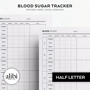 Half Letter Printable Blood Sugar Tracker Diabetes Log PCOS Management ...