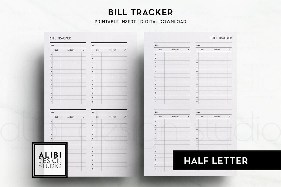 Half Letter Bill Tracker Monthly Bill Printable Planner - Etsy
