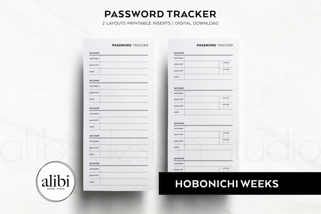 Hobonichi Weeks Password Tracker Password Manager Emergency Planner ...
