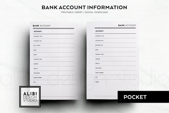 Pocket Bank Account Information Tracker Financial Planner | Etsy
