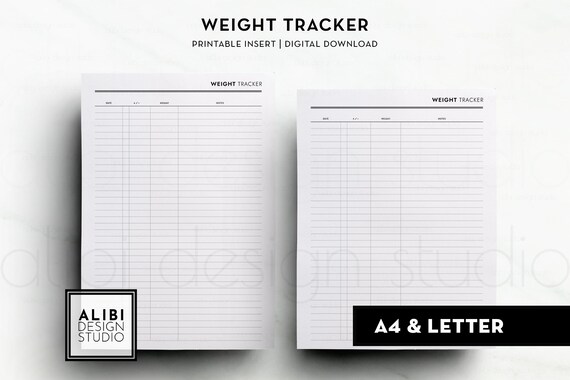 A4 and US Letter Size Weight Tracker Weight Log Printable - Etsy