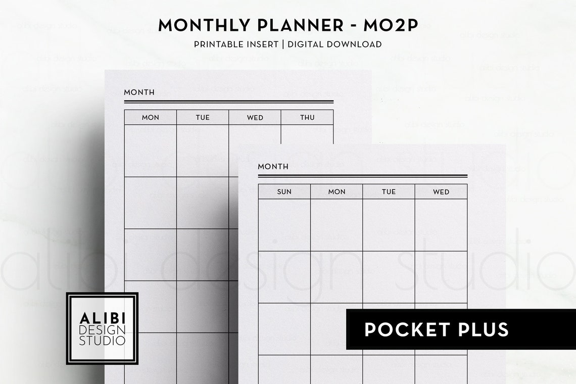Pocket Plus Monthly Planner Undated Calendar Pocket XL Printable ...