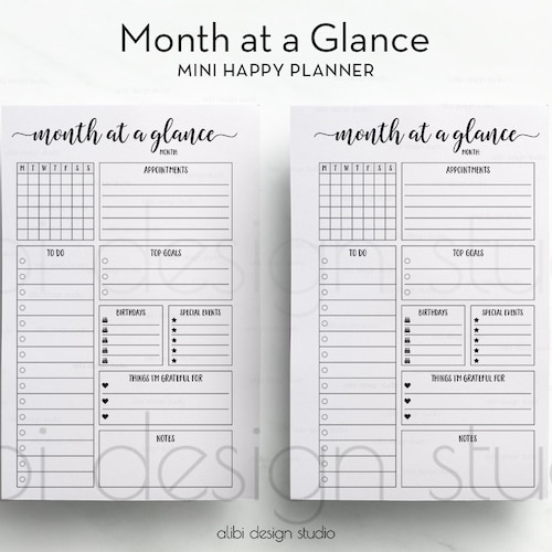 HP MINI Monthly Planner Month at a Glance Mini Happy Planner | Etsy