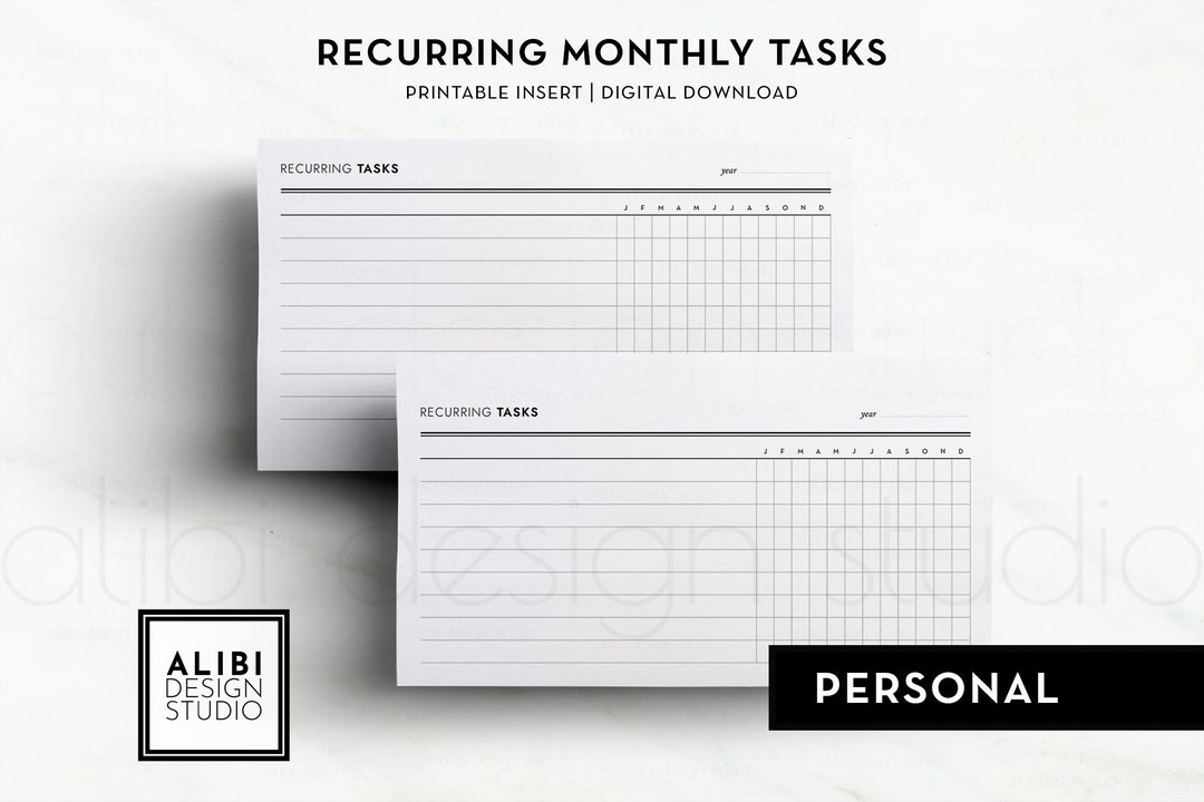 Personal Recurring Tasks Yearly Overview Personal Printable Planner Inserts Annual Bill Payment ...