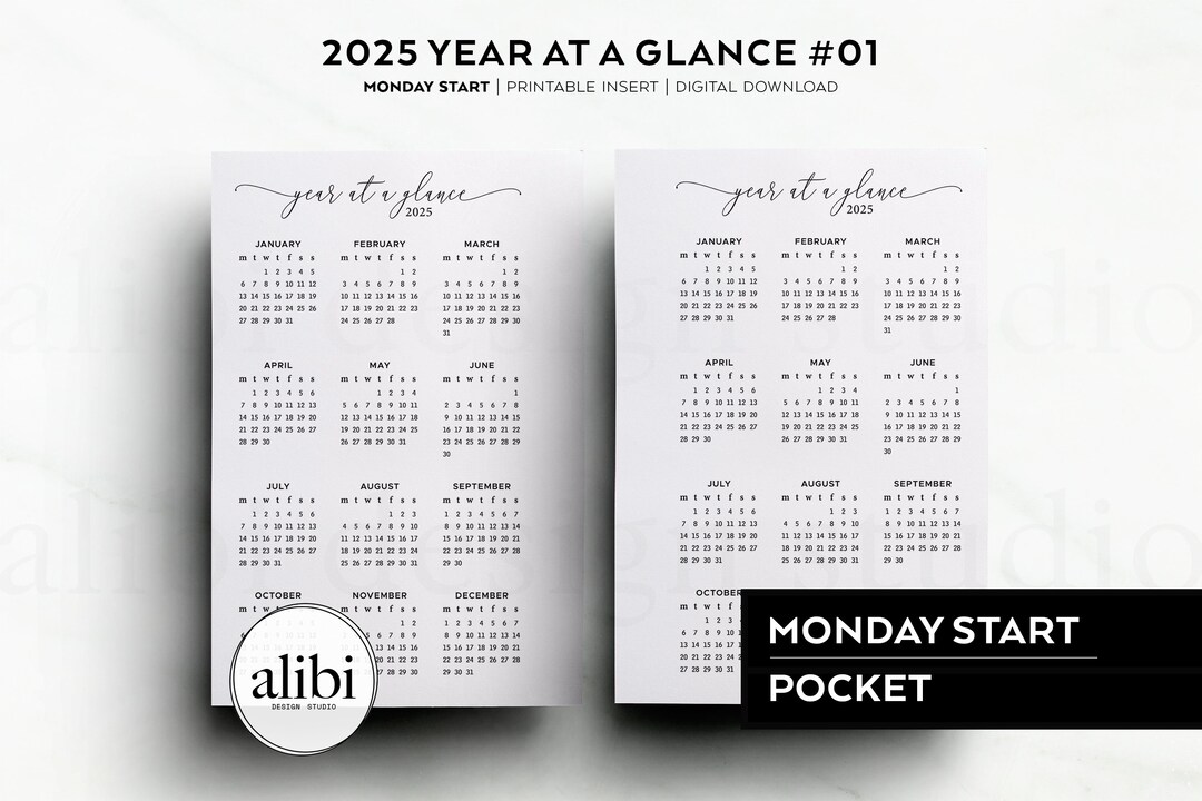Pocket 2025 Year at a Glance Planner Dashboard Printable Calendar ...