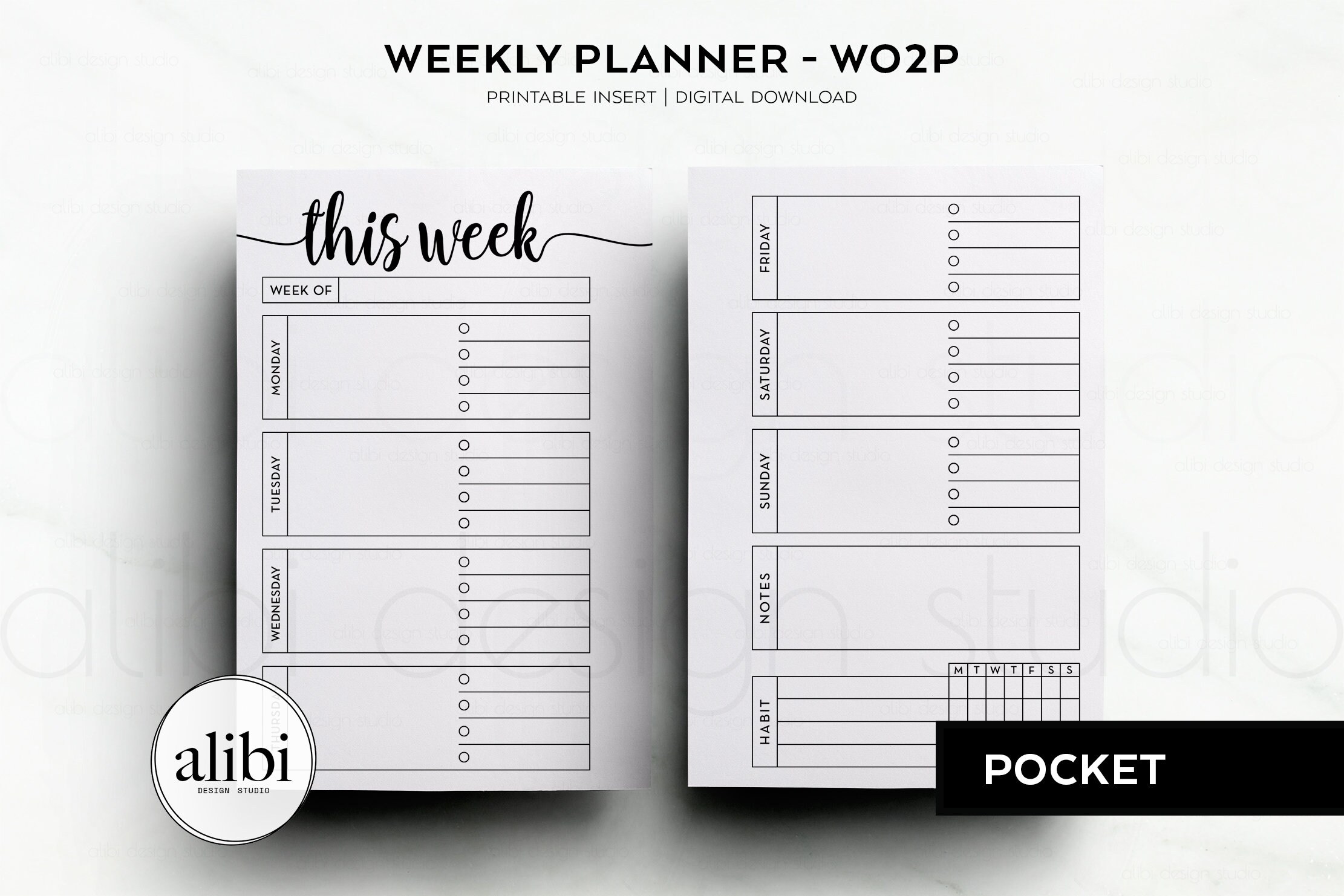 Pocket Weekly Planner Week on 2 Pages Pocket Printable - Etsy