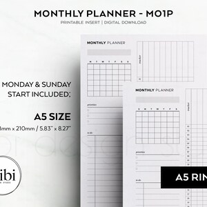A5 Month at a Glance Habit Tracker Monthly Planner Mo1p Month on One ...