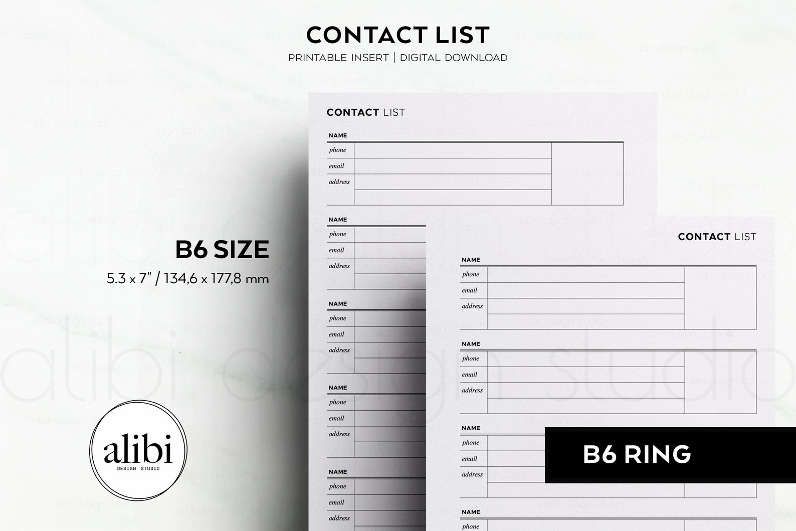 B6 Rings Contact List Planner Inserts Contact Information - Etsy