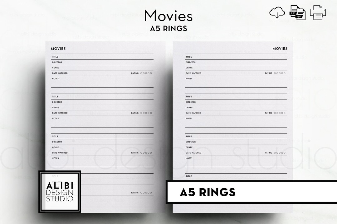 A5 Movie Planner Movie Library Movie Reviews A5 Printable Planner ...